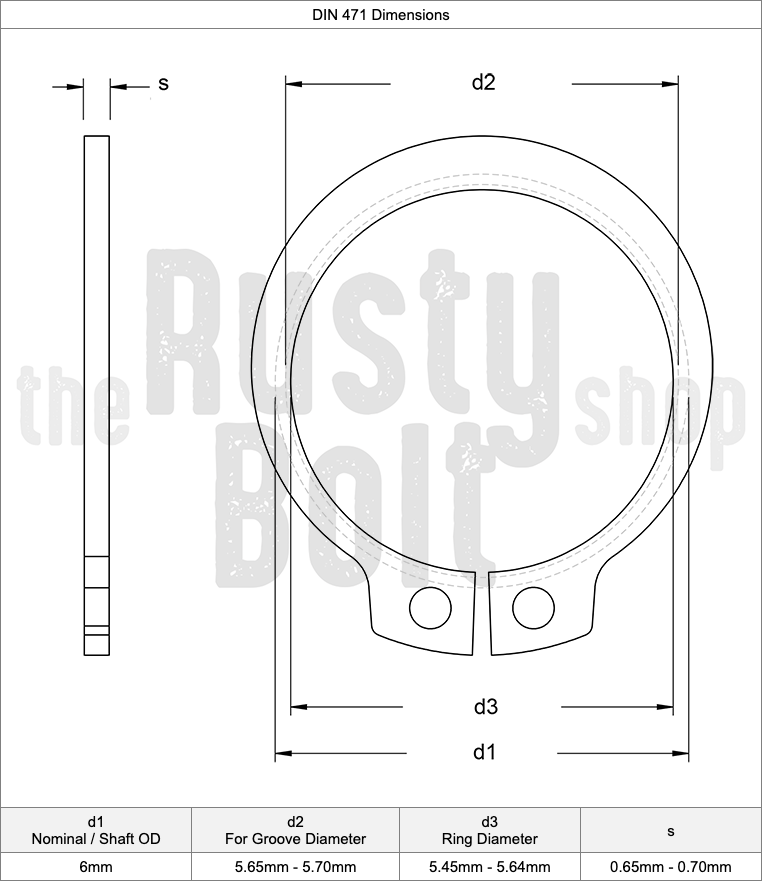 6mm, External Circlip, Carbon Steel, Retaining Snap Ring, Outer ...